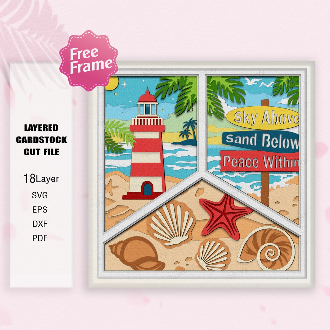 Landscape Beach Shadow Box Svg, Beach Light Box Svg, Lighthouse SVG ...