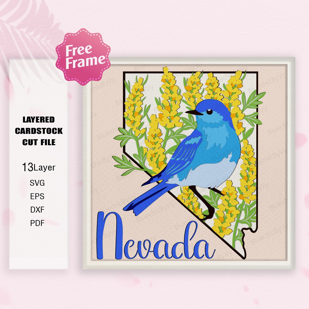 Nevada Flower and Bird Shadow Box SVG, Nevada Flower 3D Box, Nevada ...