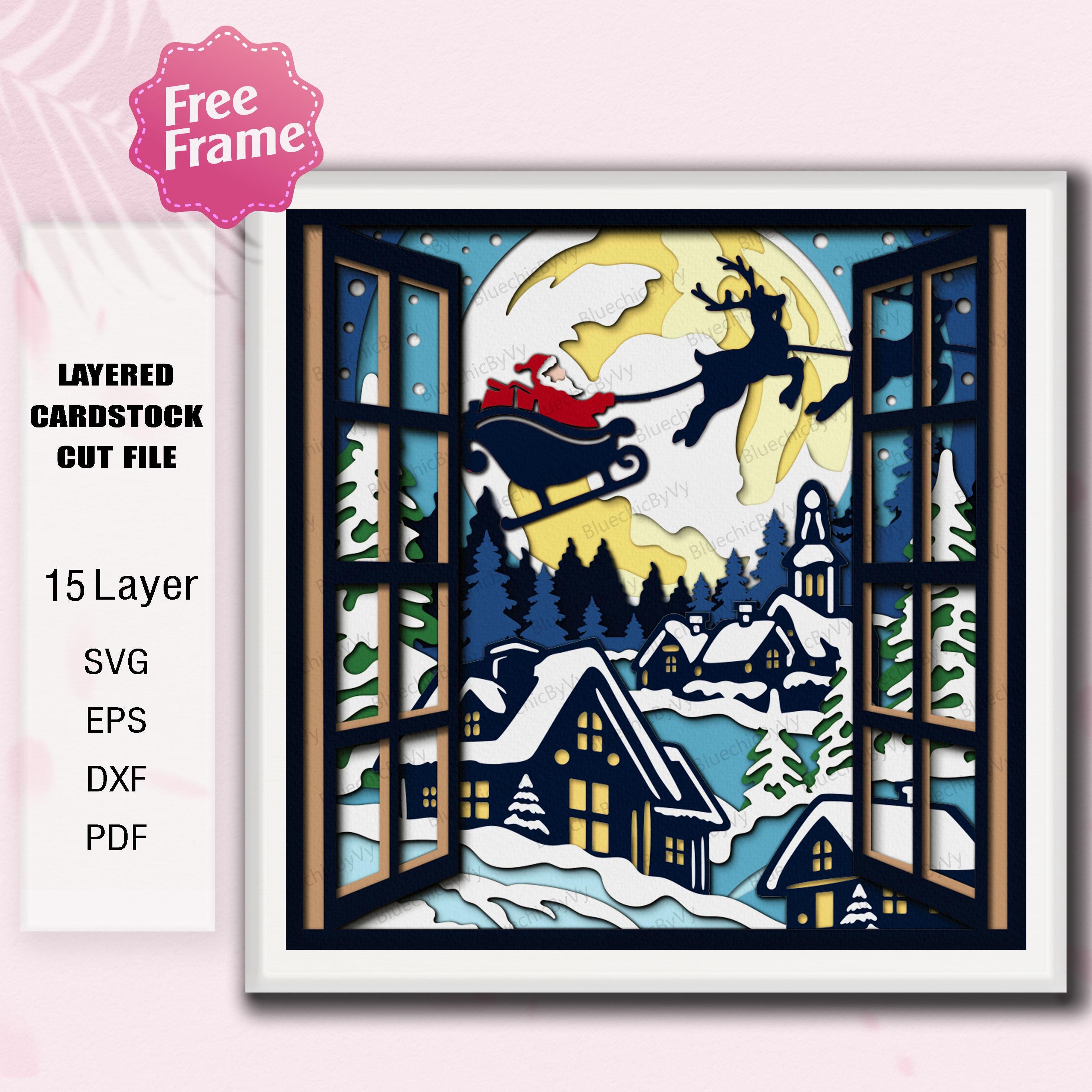 Santa Sleigh Winter Village Shadow Box, Christmas Layered Papercut ...