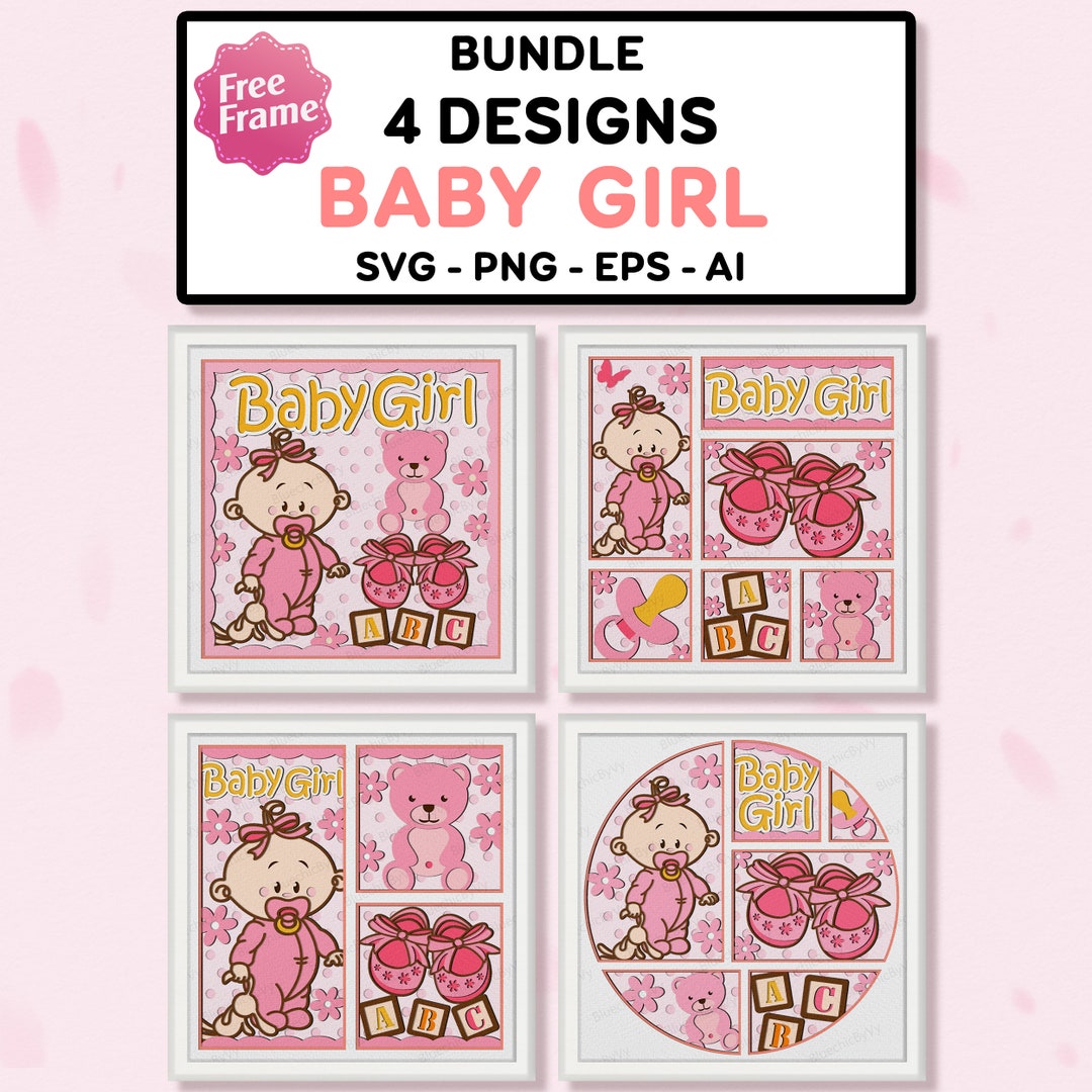 Bundle Baby Girl Cute Shadow Box Svg, Girl Baby Light Box Svg, Girl ...