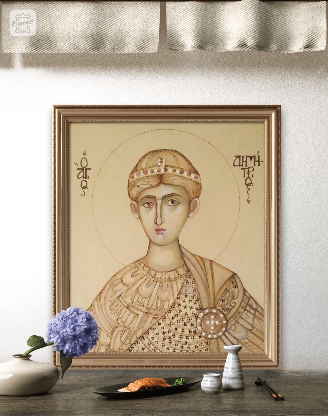 Hand Painted _pyrography-orthodox Icon of SAINT DEMETRIOS cretan/ Hand Painted Greek Orthodox ...