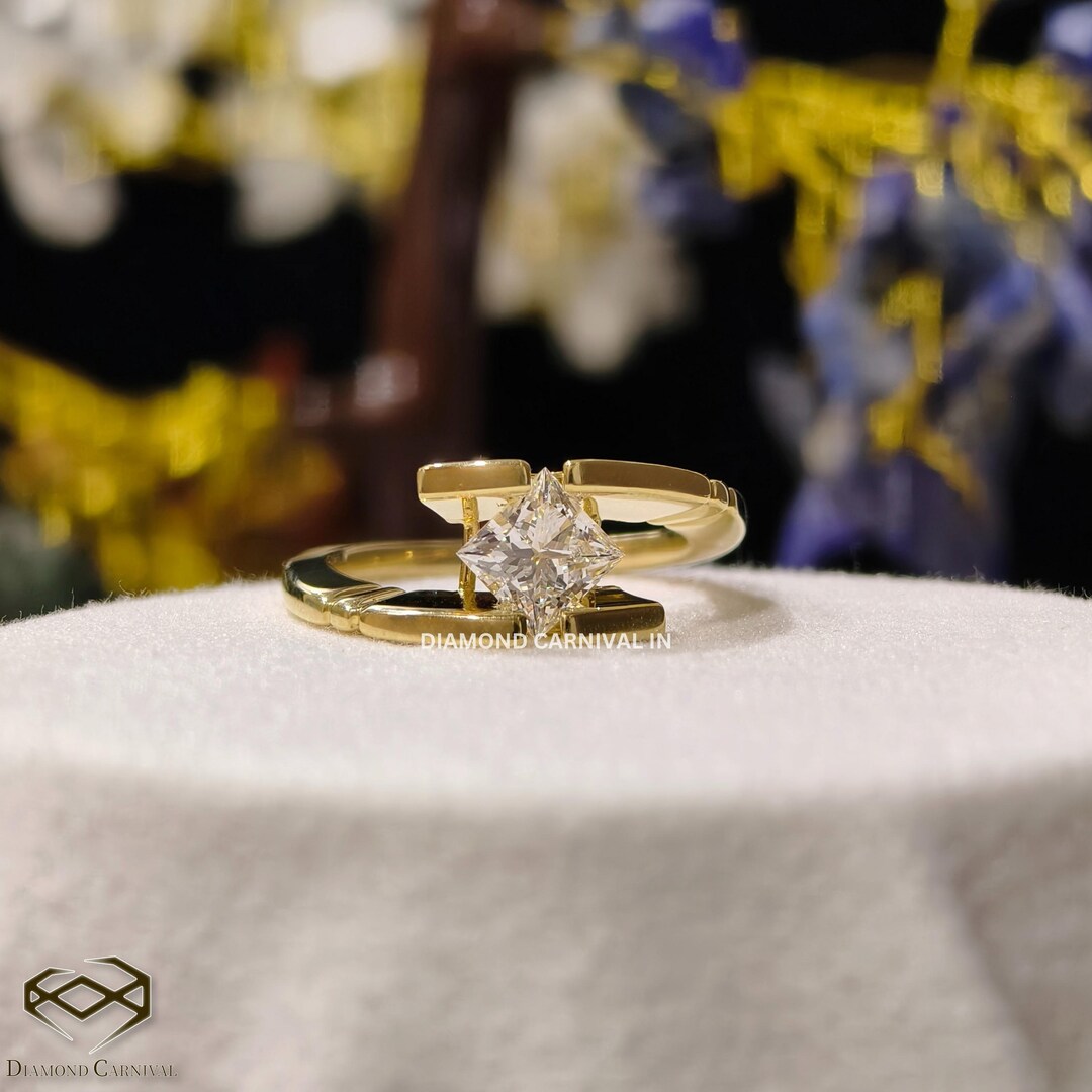 Princess Cut Moissanite Tension Ring - Bypass Shank, Handmade ...
