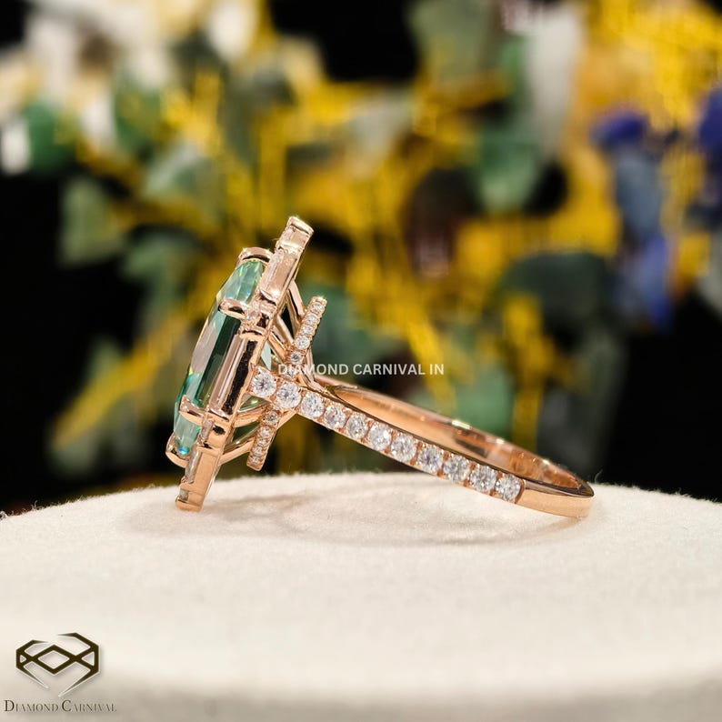 Anillo con halo de moissanita holandesa marquesa azul cian, anillo de ...