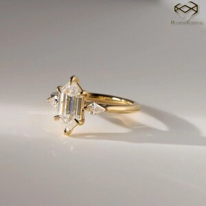 Three Stone Moissanite Ring, Side Cut Moissanite Stone, Dutch Marquise Cut Engagement Ring ...