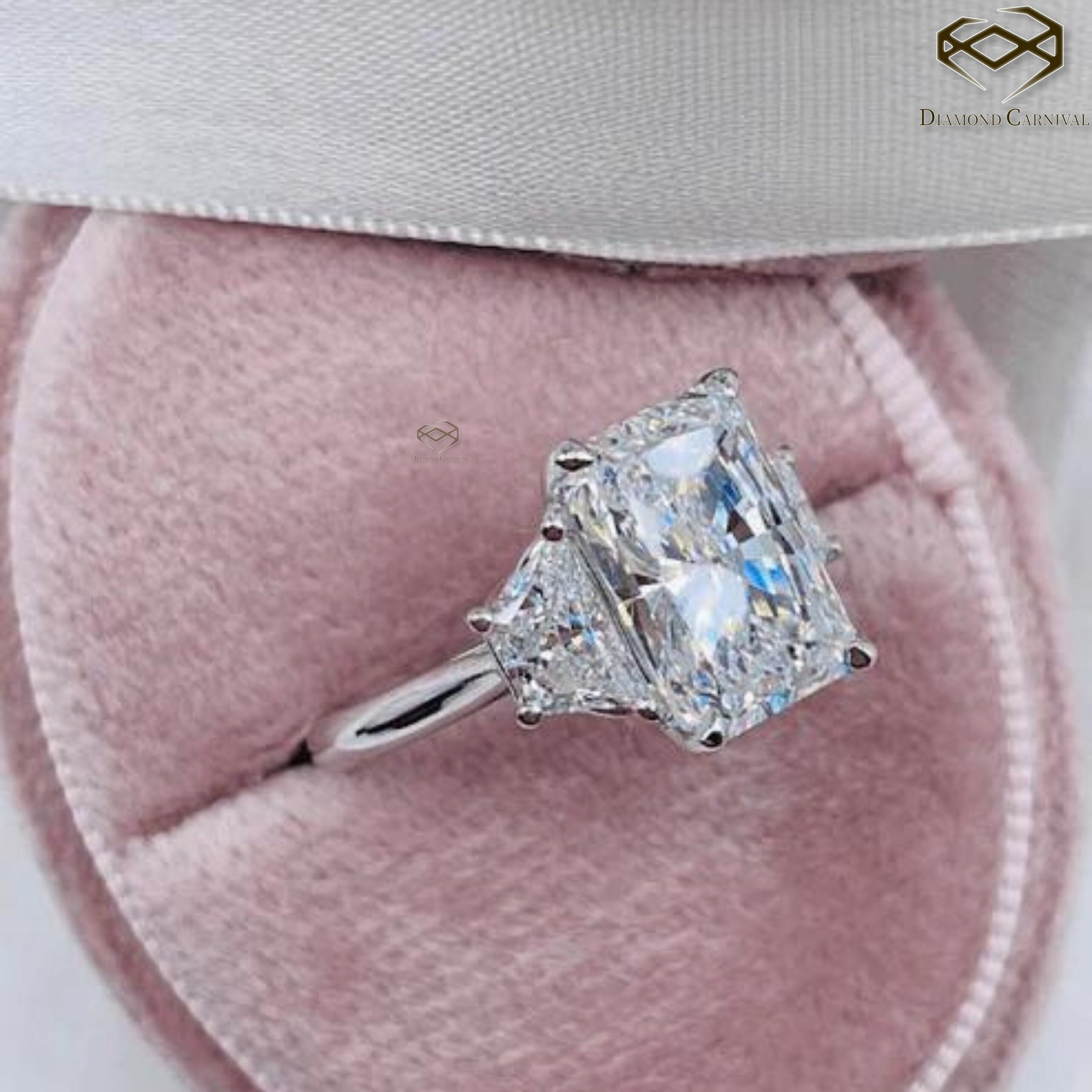 8.29 CT Radiant Cut Wedding Ring, Trapezoid Stones Radiant Cut Three ...