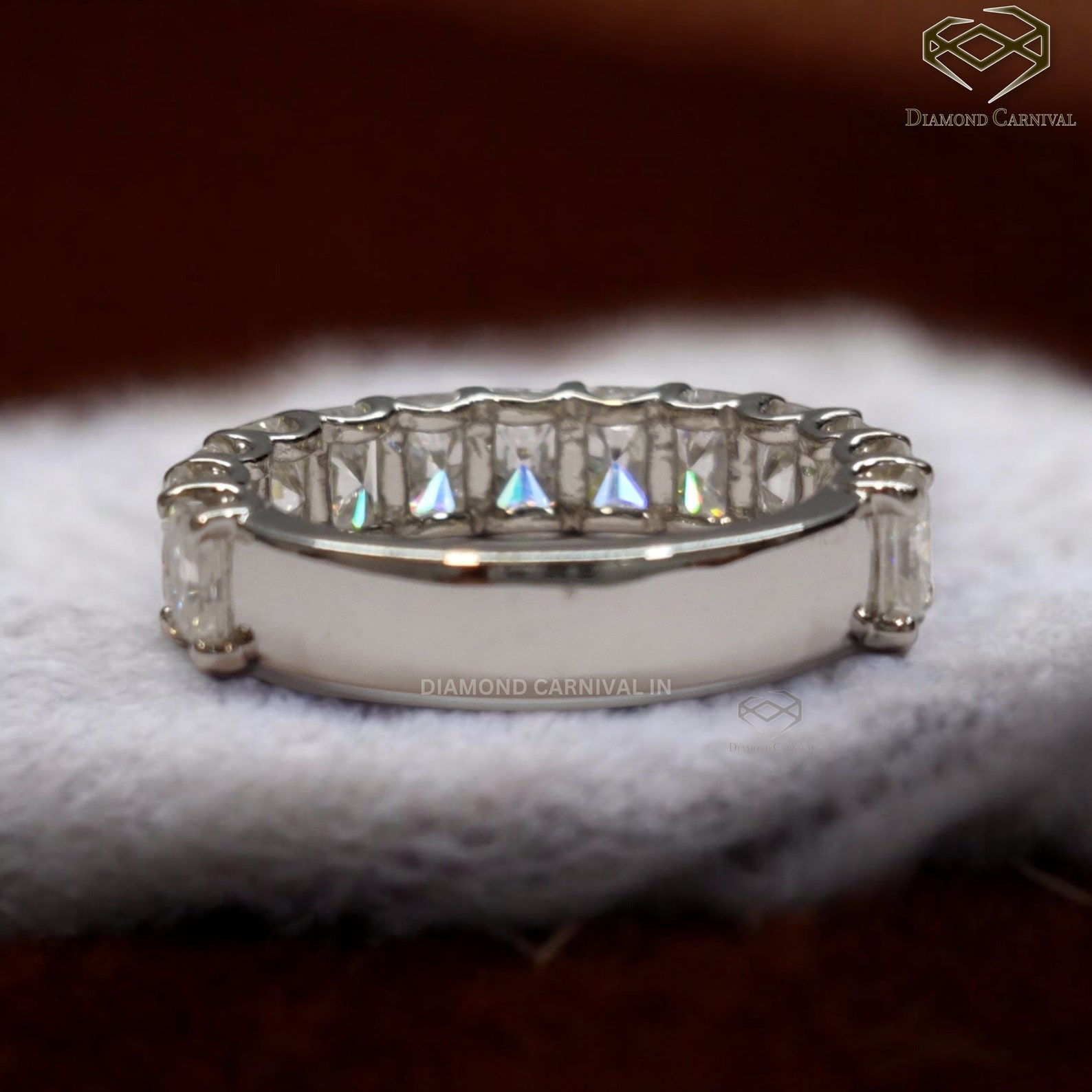 Radiant Cut Moissanite Half Eternity Ring, 14K Yellow Gold Wedding Band ...