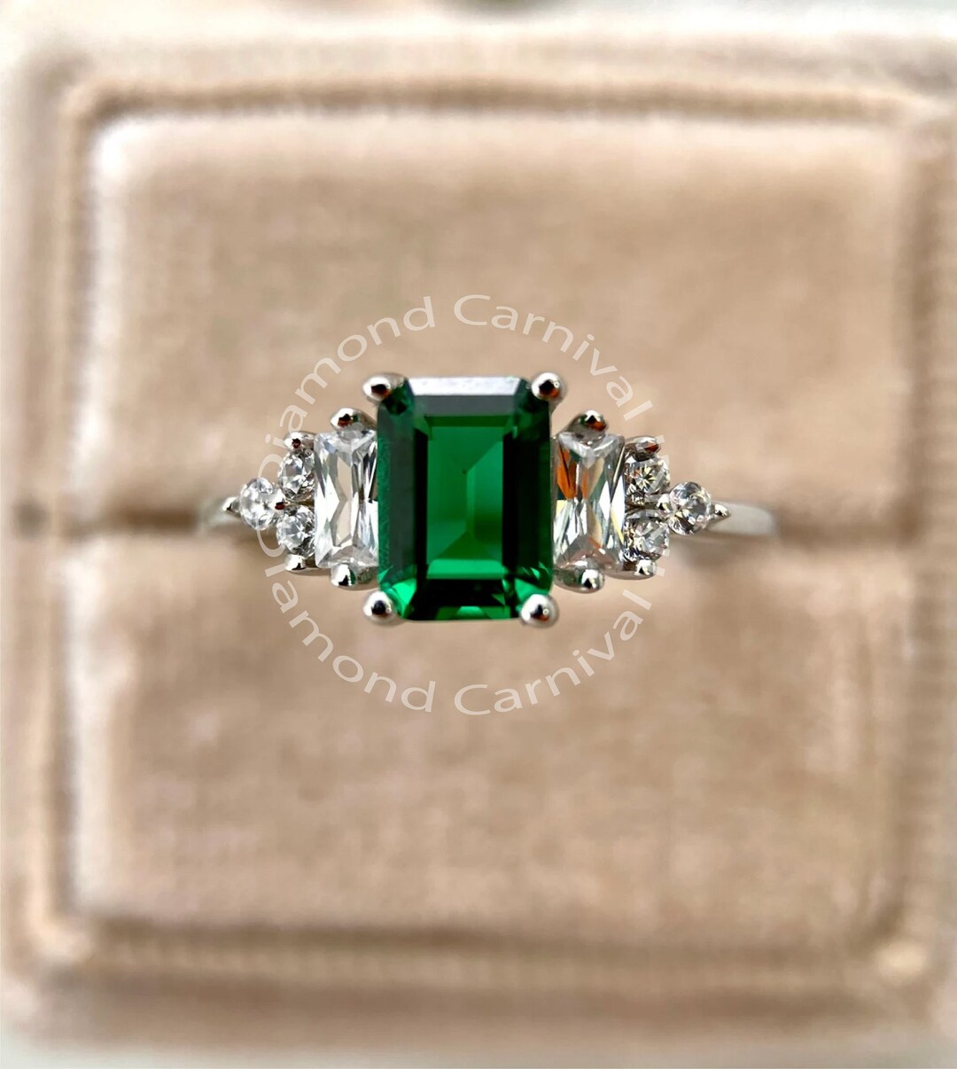 Genuine Emerald Ring Vintage Emerald Engagement Ring, Green Gemstone ...