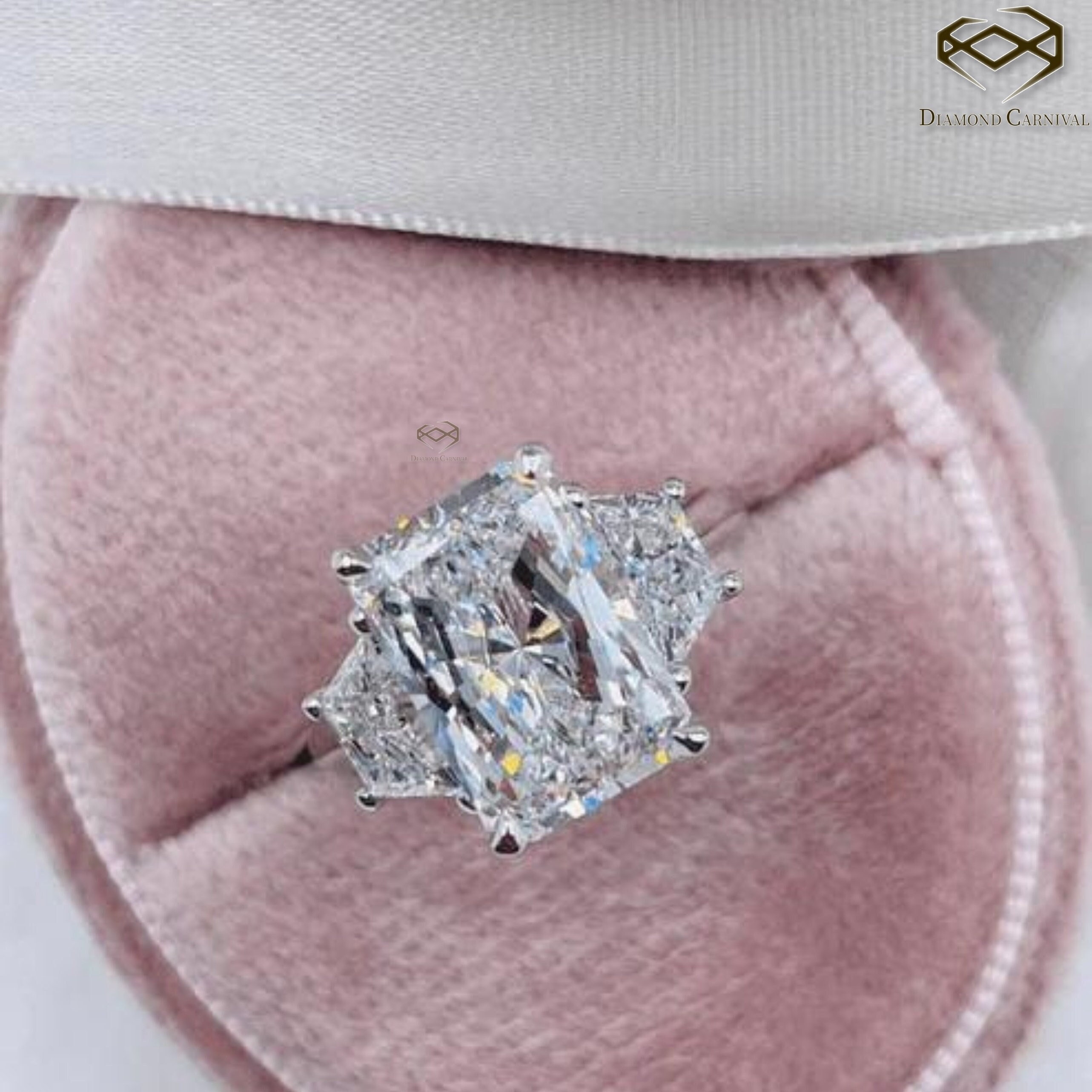 8.29 CT Radiant Cut Wedding Ring, Trapezoid Stones Radiant Cut Three ...