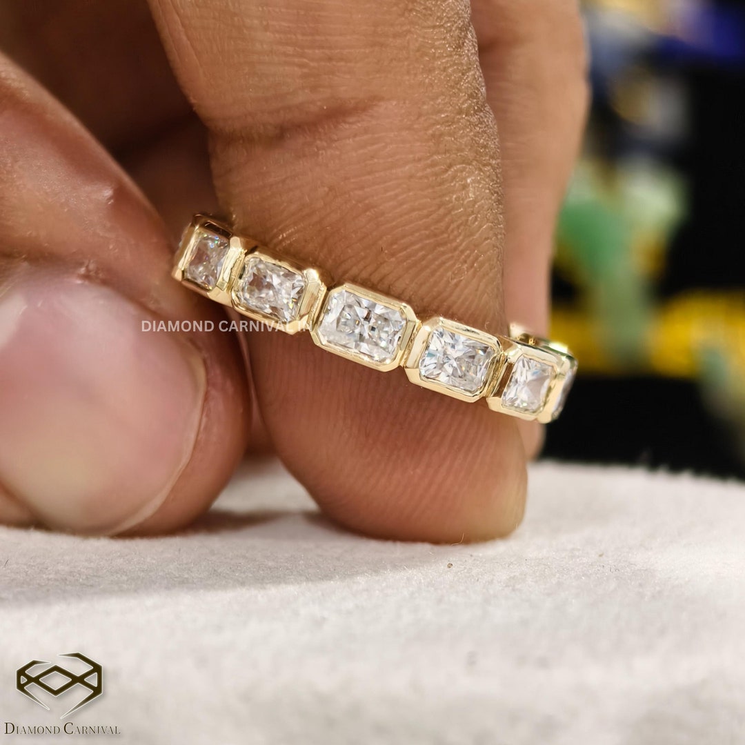 Radiant Cut Moissanite Wedding Band: East West Bezel Set, Full Eternity ...