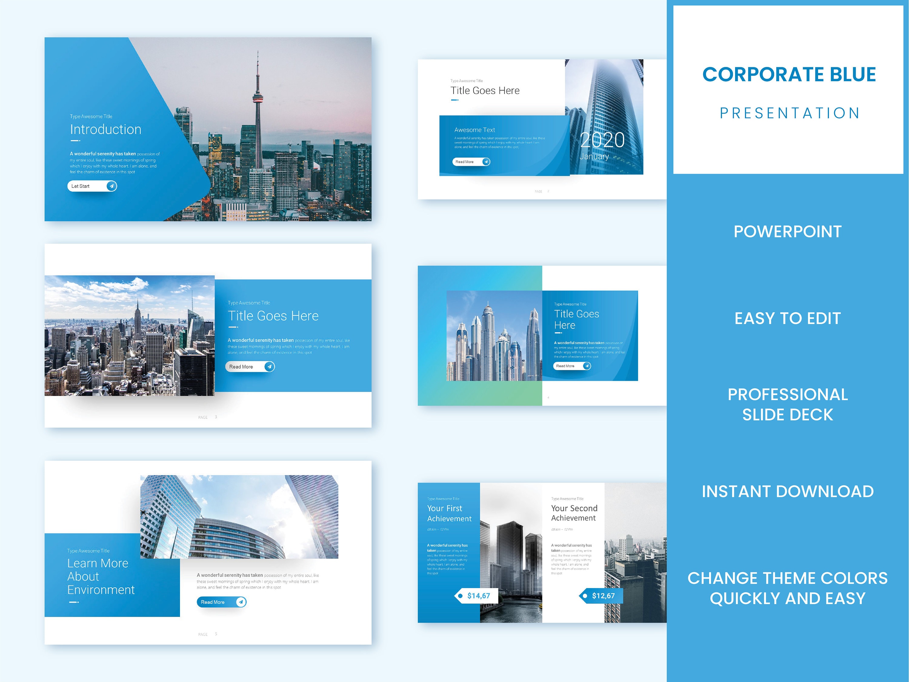 Modern Corporate Powerpoint Template, Blue Business Slides (digital ...