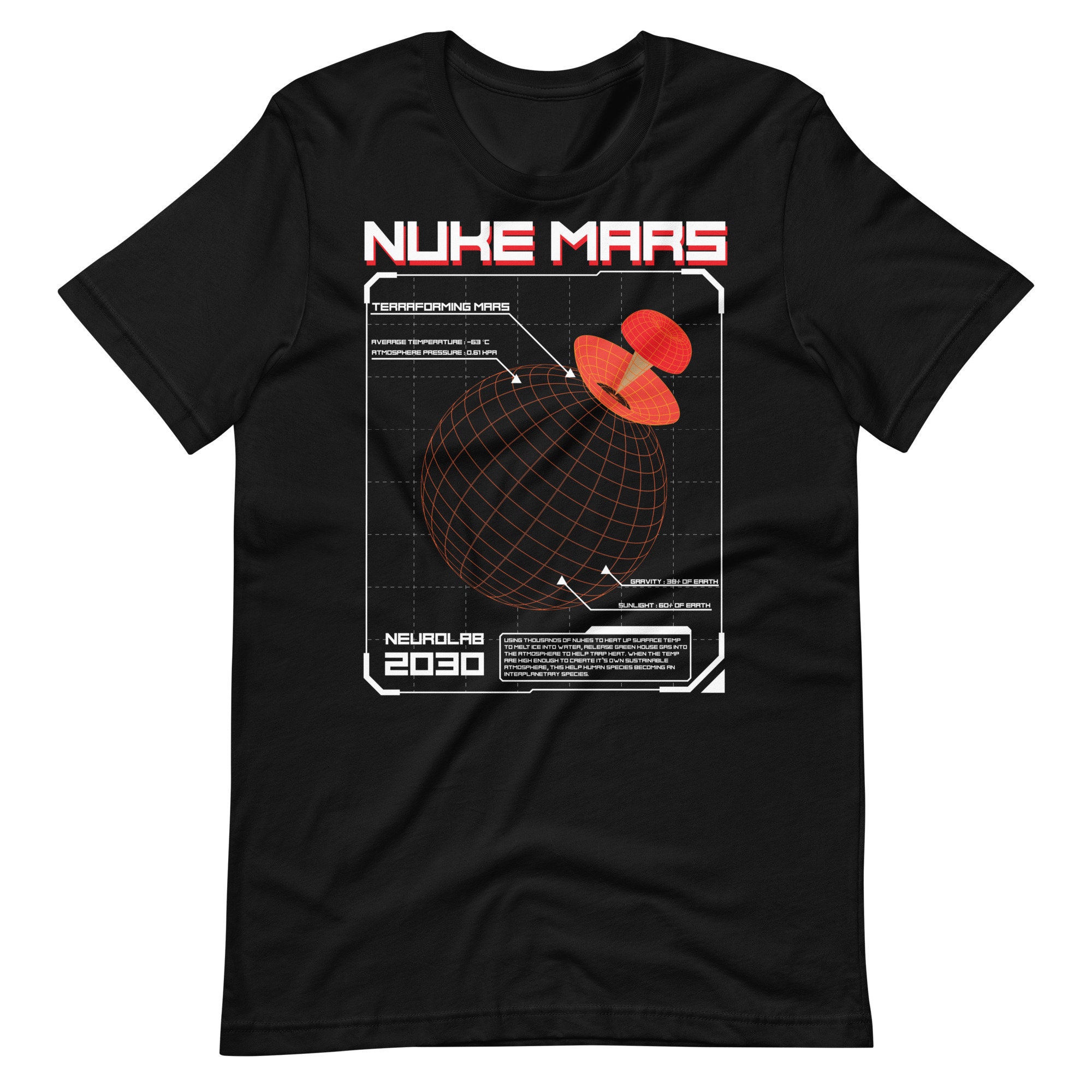 Nuke Mars // Black T-shirt // Terraforming // Synthwave Sci-fi T Shirt ...