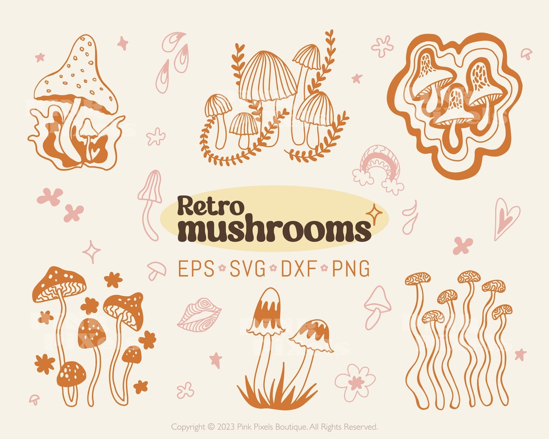 Retro Mushroom SVG | Hand-drawn Mushroom Clipart | Vintage Fungi ...
