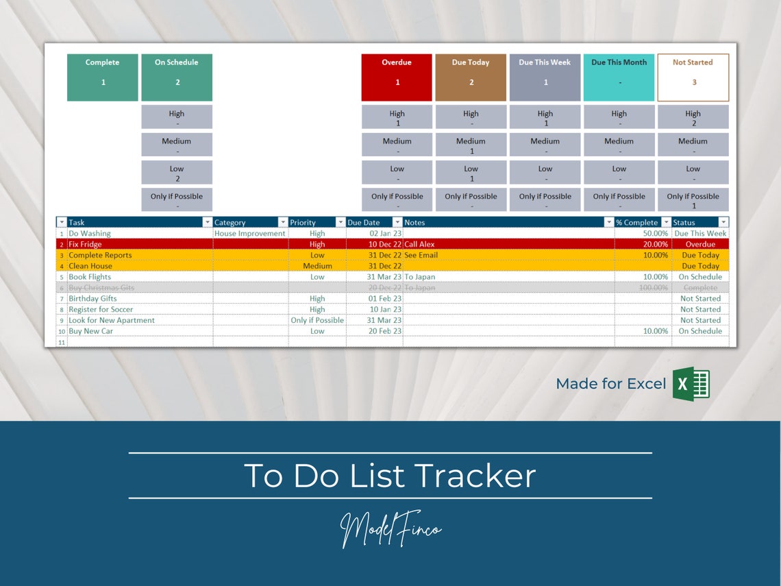 To Do List Tracker | Excel Spreadsheet Template | Productivity Template ...
