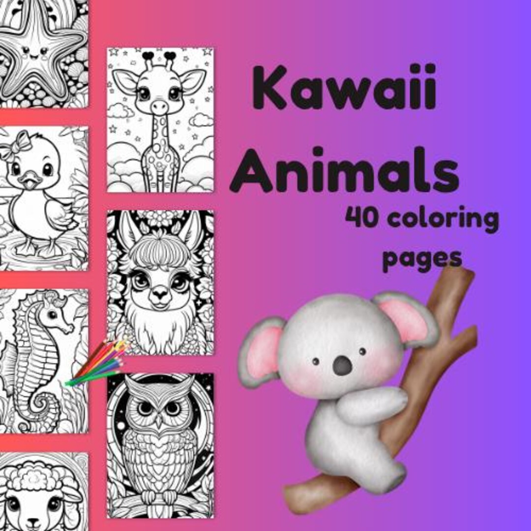 Kawaii Animals Coloring Book for Kids | 40 Cute Animal Coloring Pages ...