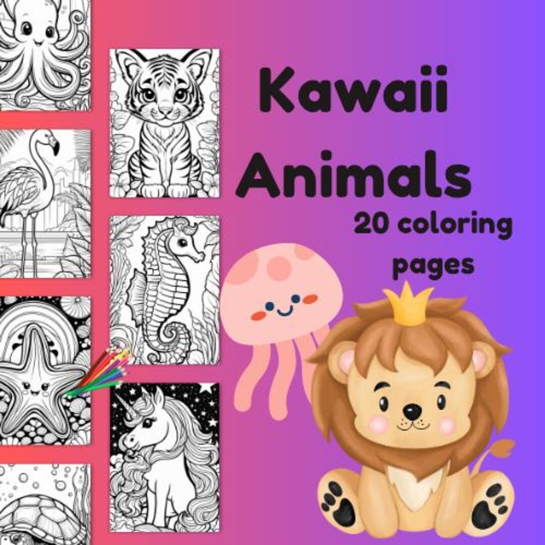 Kawaii Animals Coloring Book for Kids | 20 Cute Animal Coloring Pages ...
