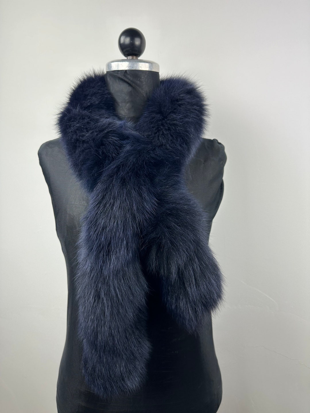 Blue Fur Scarf, Fox Fur Blue Black Scarf, Genuine Fur, Luxury Scarf ...
