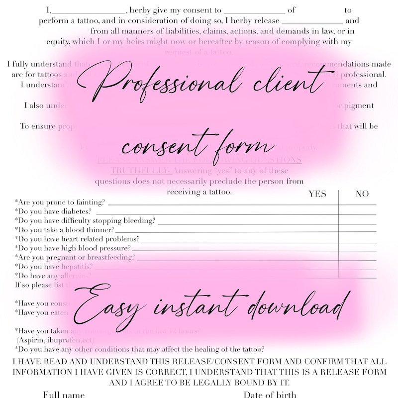 Client Consent Form Tattoo - Etsy
