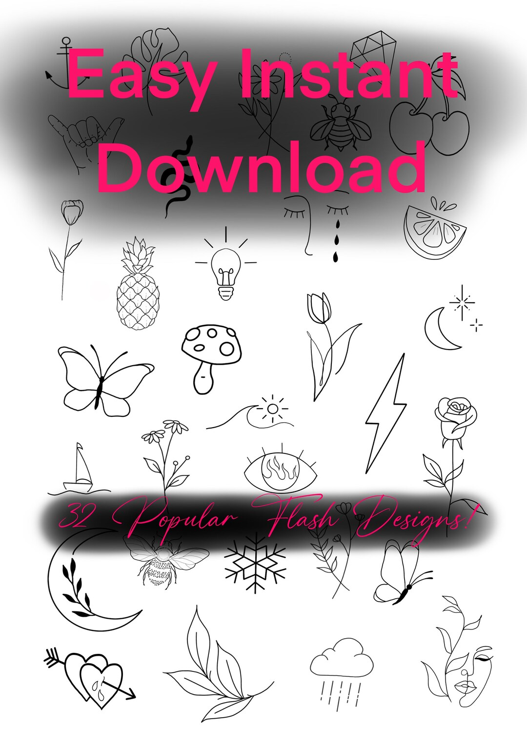 32 Fine Line Tiny Tattoo Flash Design Sheet - Etsy