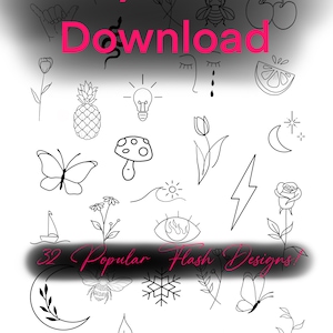 33 Fine Line Tiny Tattoo Flash Design Sheet - Etsy