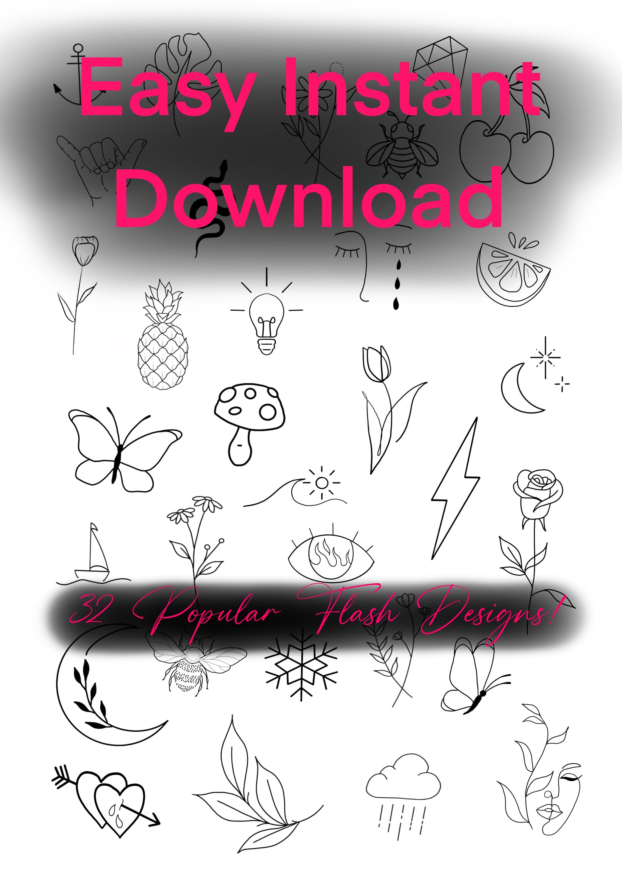 32 Fine Line Tiny Tattoo Flash Design Sheet - Etsy