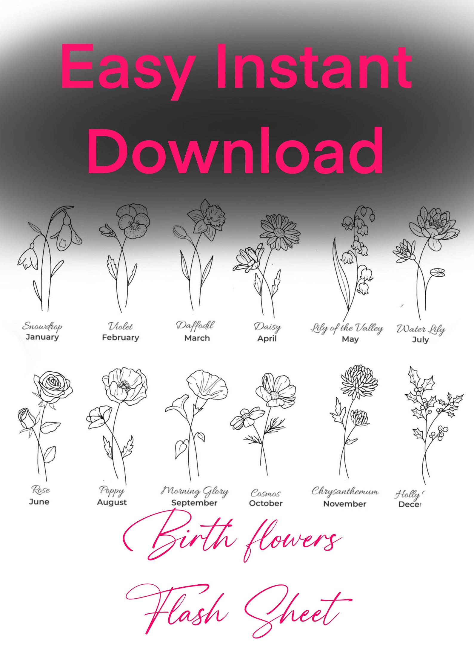 Fine Line Birth Flowers Tattoo Flash Designs - Etsy