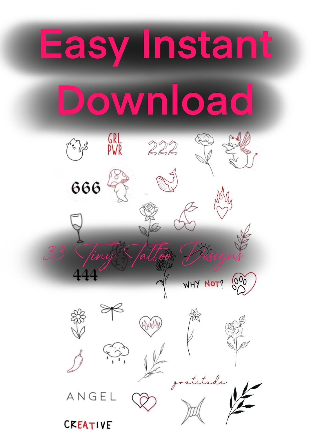 33 Fine Line Tiny Tattoo Flash Design Sheet - Etsy