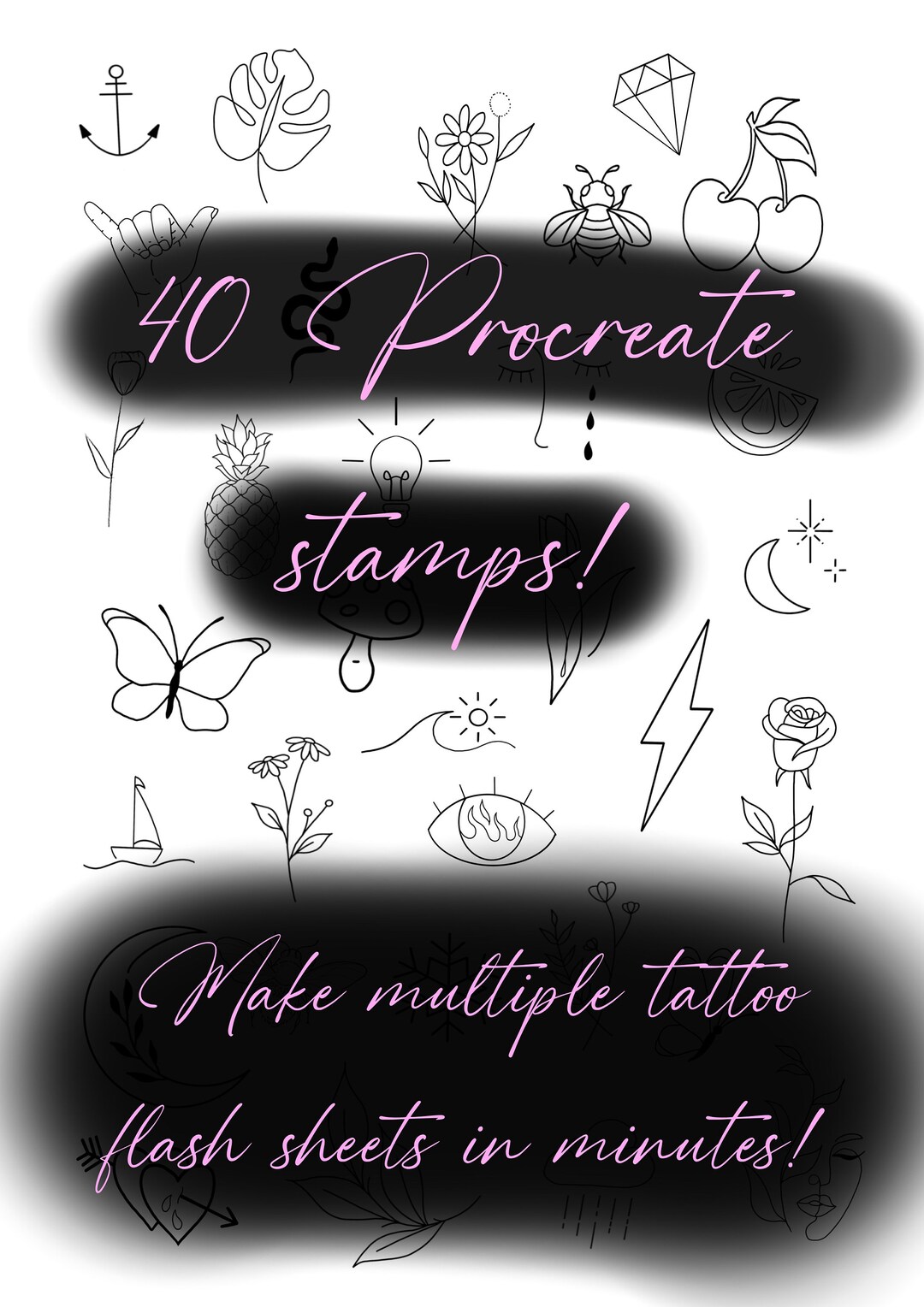 Tattoo Flash Procreate 40 Stamp Set Tiny Tattoos - Etsy