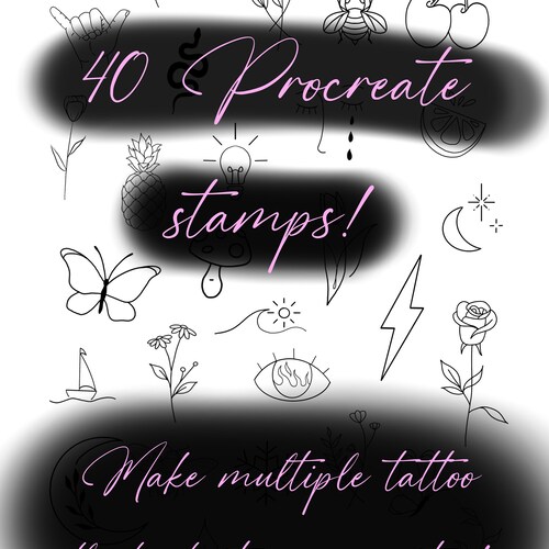 Tattoo Flash Procreate 40 Stamp Set Tiny Tattoos - Etsy