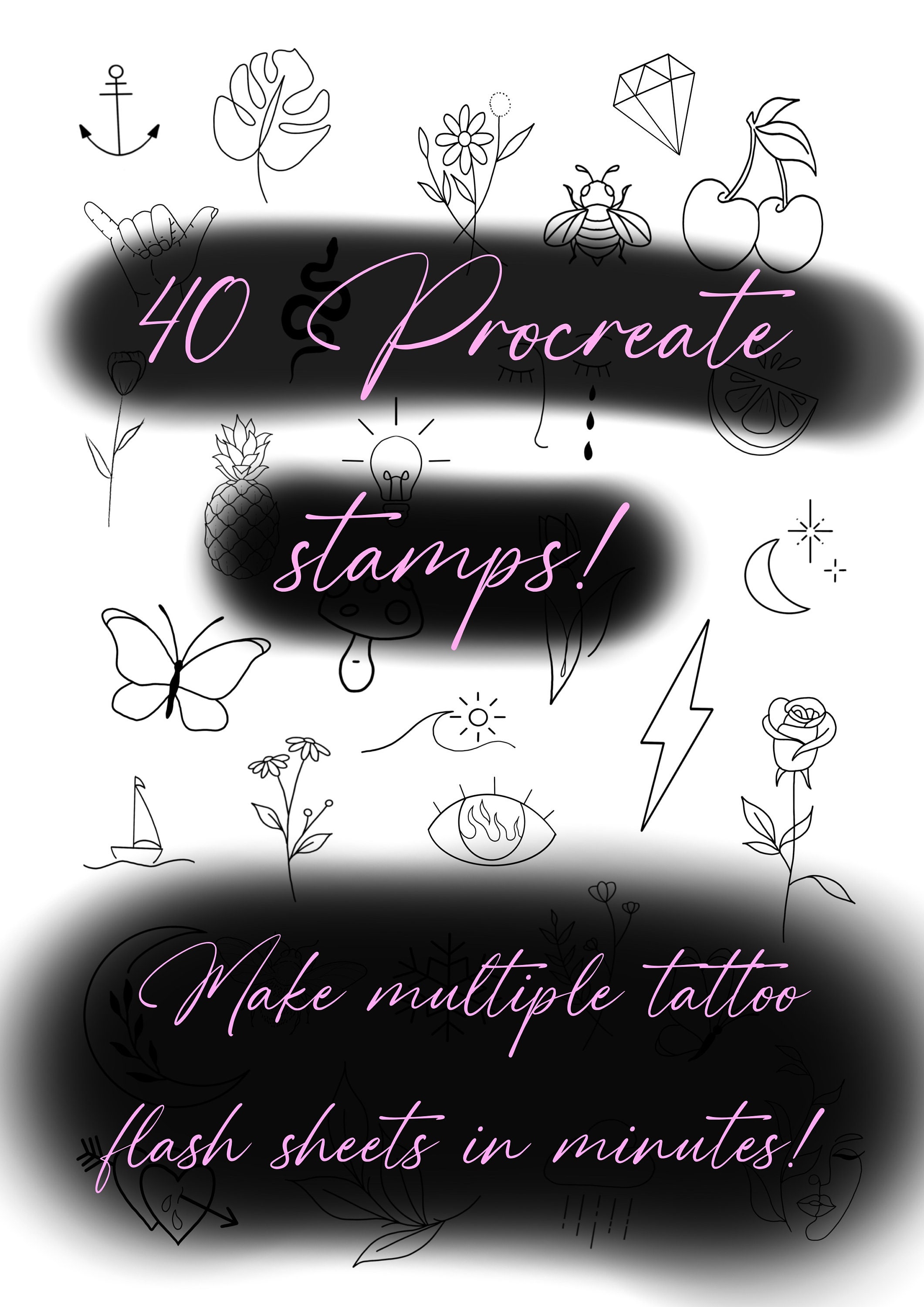 Tattoo Flash Procreate 40 Stamp Set Tiny Tattoos - Etsy