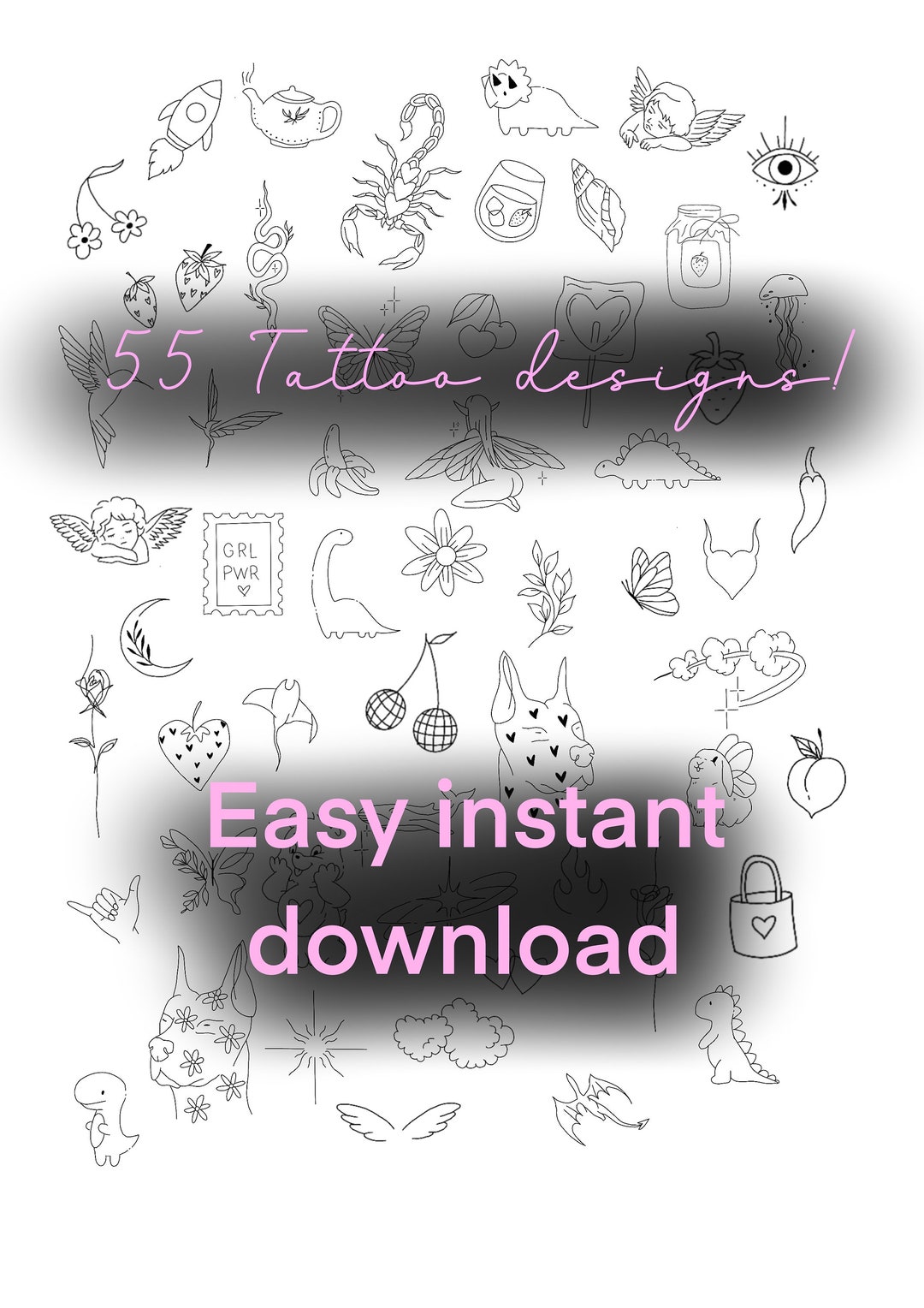 55 Popular Fine Line Tiny Tattoo Flash Design Sheet - Etsy
