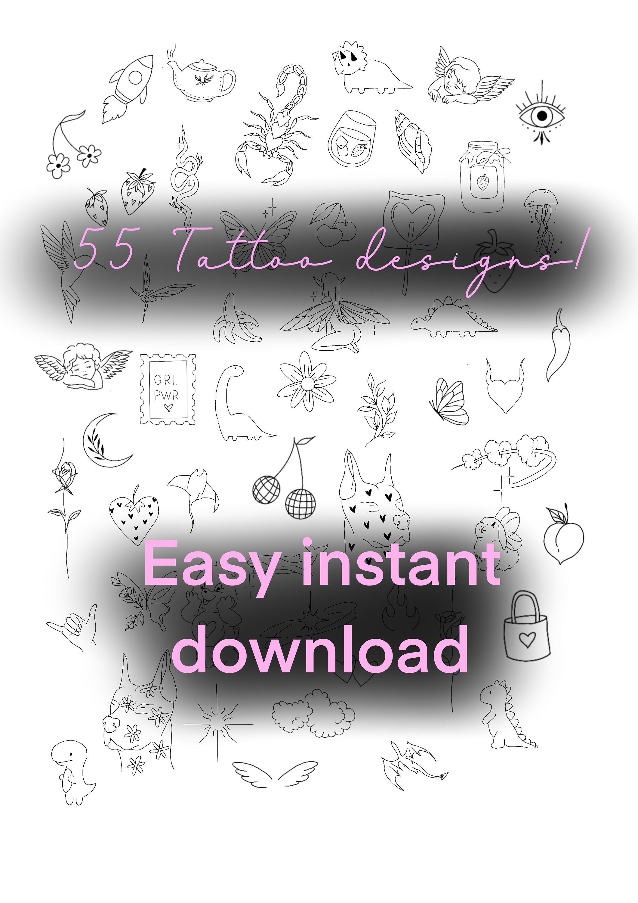 55 Popular Fine Line Tiny Tattoo Flash Design Sheet - Etsy