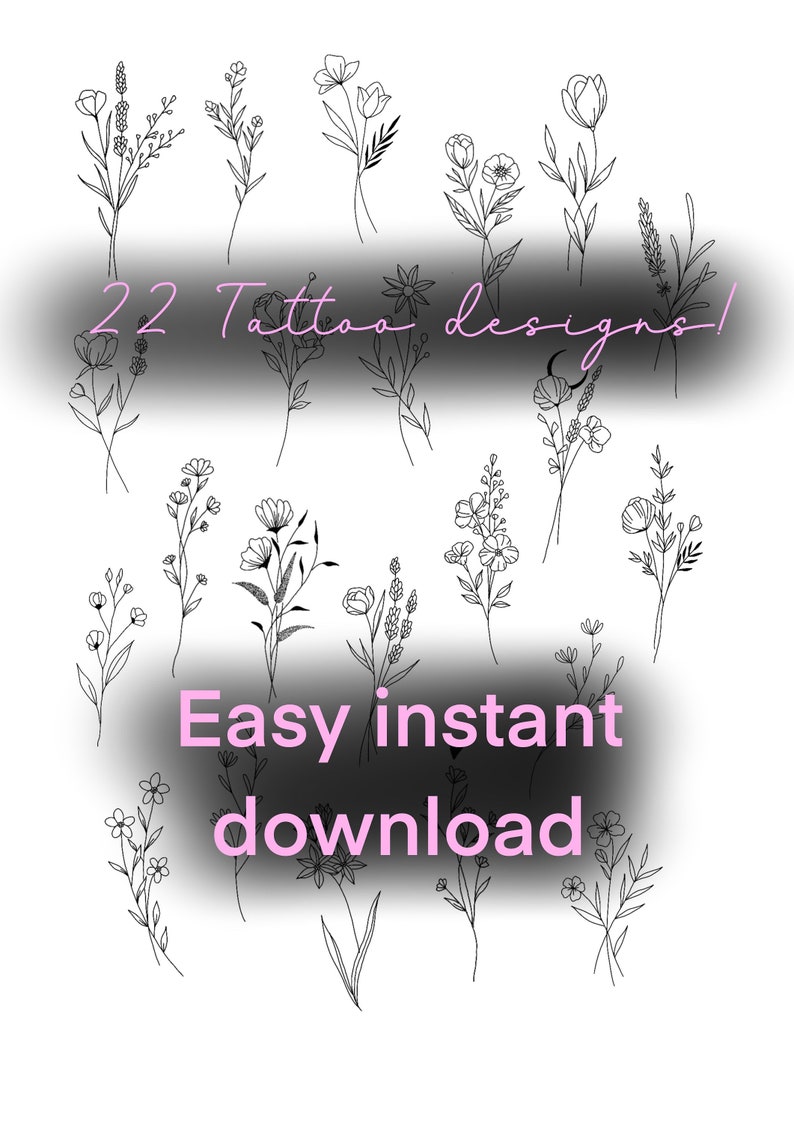 22 Popular Fine Line Flower Tattoo Flash Design Sheet - Etsy