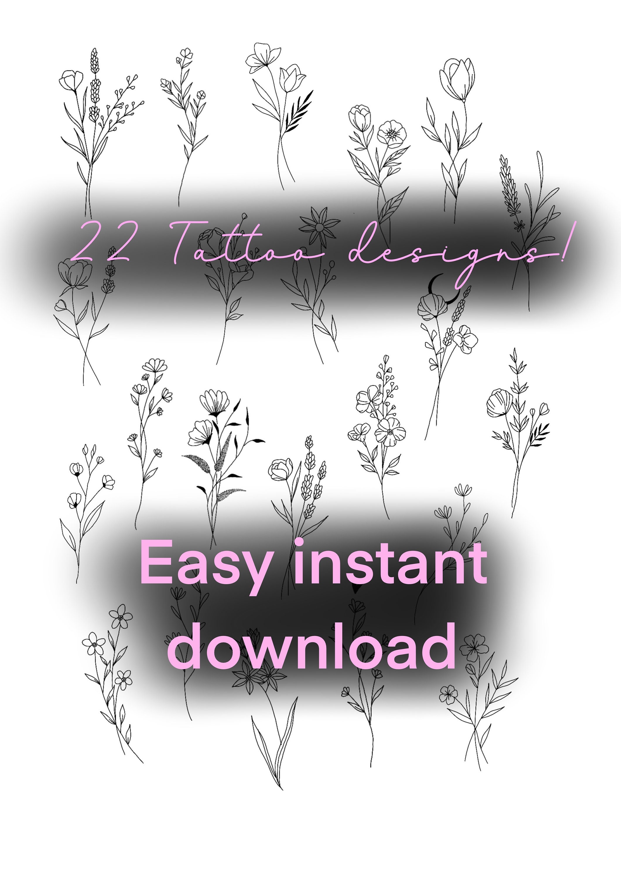 22 Popular Fine Line Flower Tattoo Flash Design Sheet - Etsy