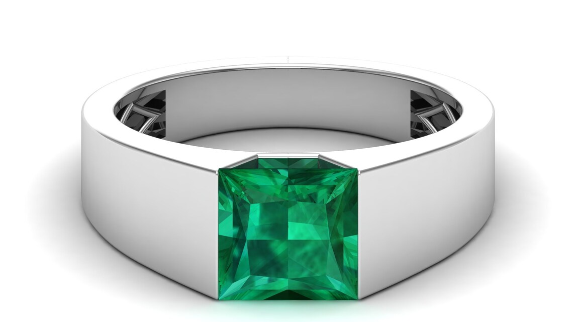 Vintage Men's Emerald Ring Mens Emerald Wedding Ring Men's Signet Ring ...