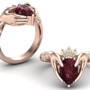 Gold Red Garnet Claddagh Ring for Women Vintage Claddagh Engagement ...