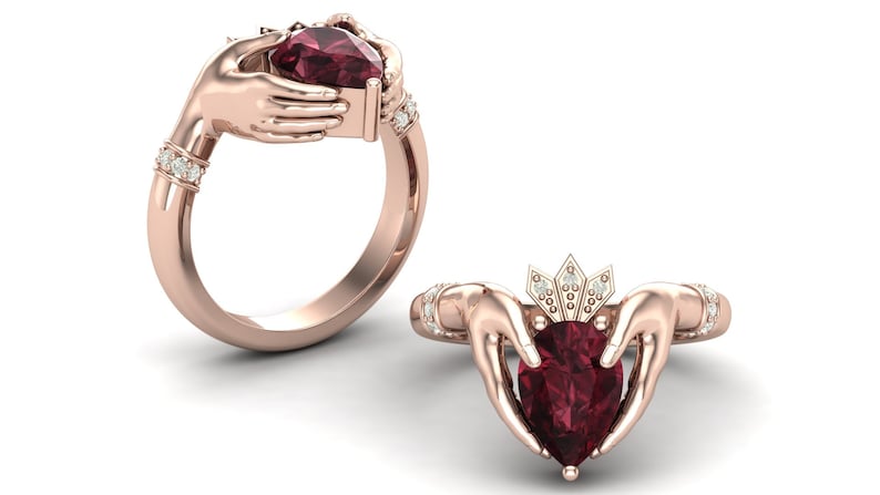 Gold Red Garnet Claddagh Ring for Women Vintage Claddagh Engagement ...