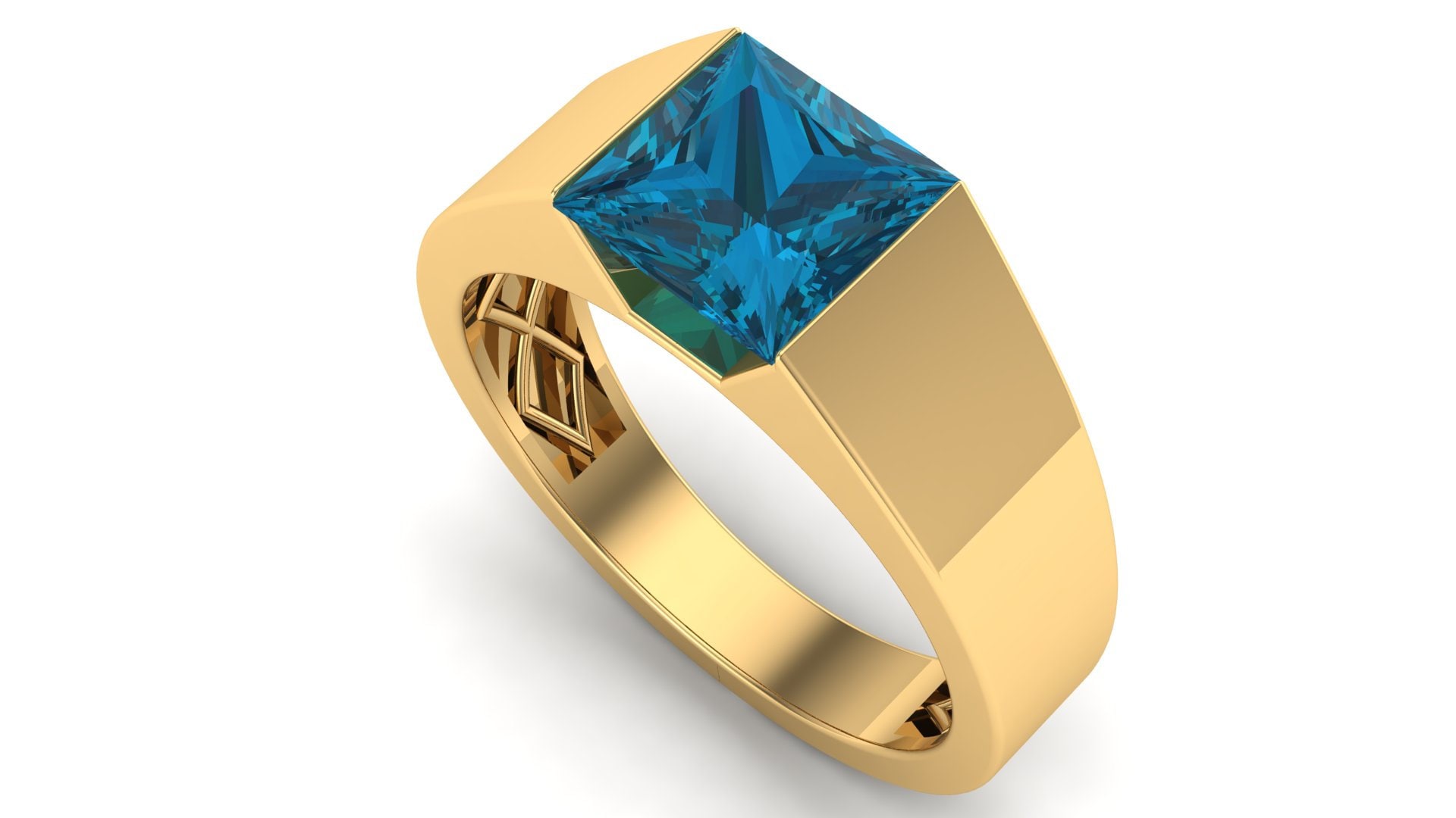 Vintage Blue Topaz Mens Ring Princess Cut Blue Topaz Gemstone Ring for ...