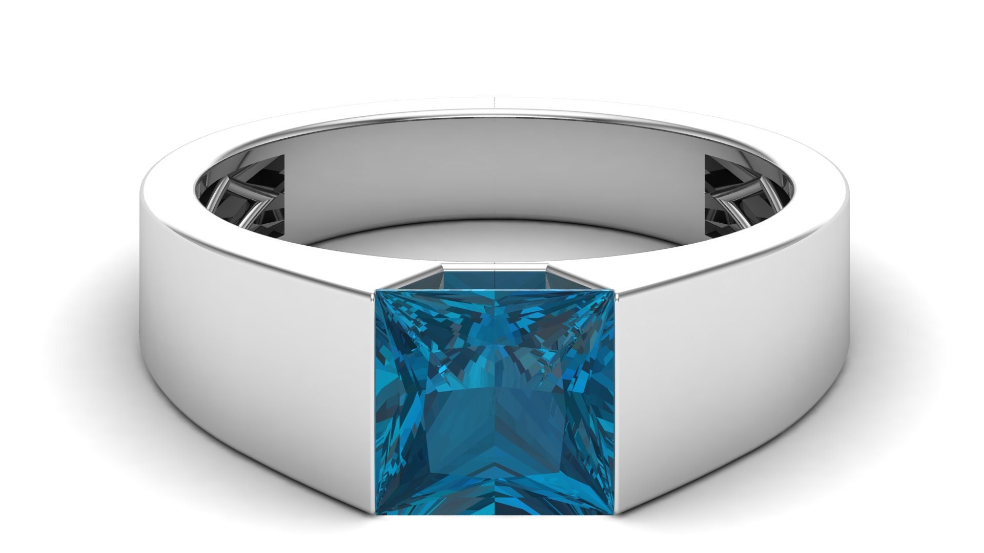 Vintage Blue Topaz Mens Ring Princess Cut Blue Topaz Gemstone Ring for ...