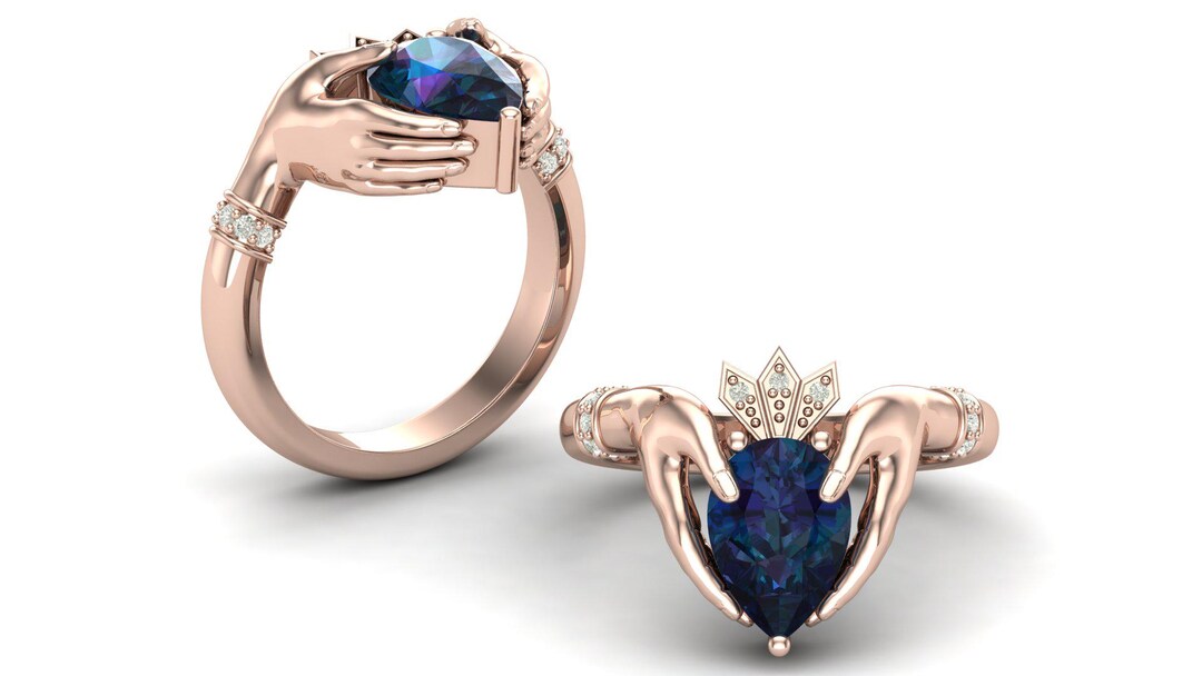 Alexandrite Engagement Ring Set Triangle Moonstone Cluster Onyx ...