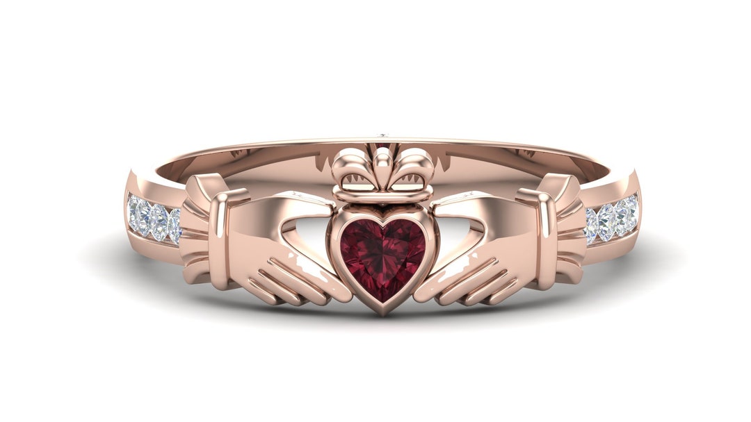 14k Gold Red Garnet Claddagh Rings Claddagh Engagement Rings Dainty ...