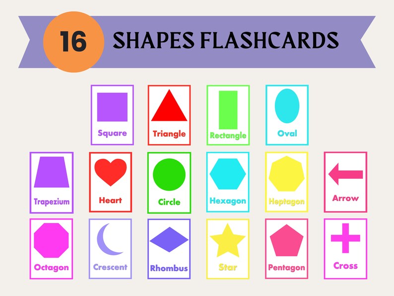 16 Shapes Flash Cards, Preschool Materials, Homeschool Printables ...