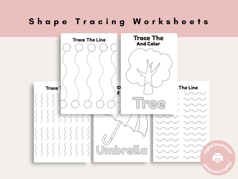 50 Preschool Line Tracing Worksheets Bundle, Printable Shape Worksheets ...