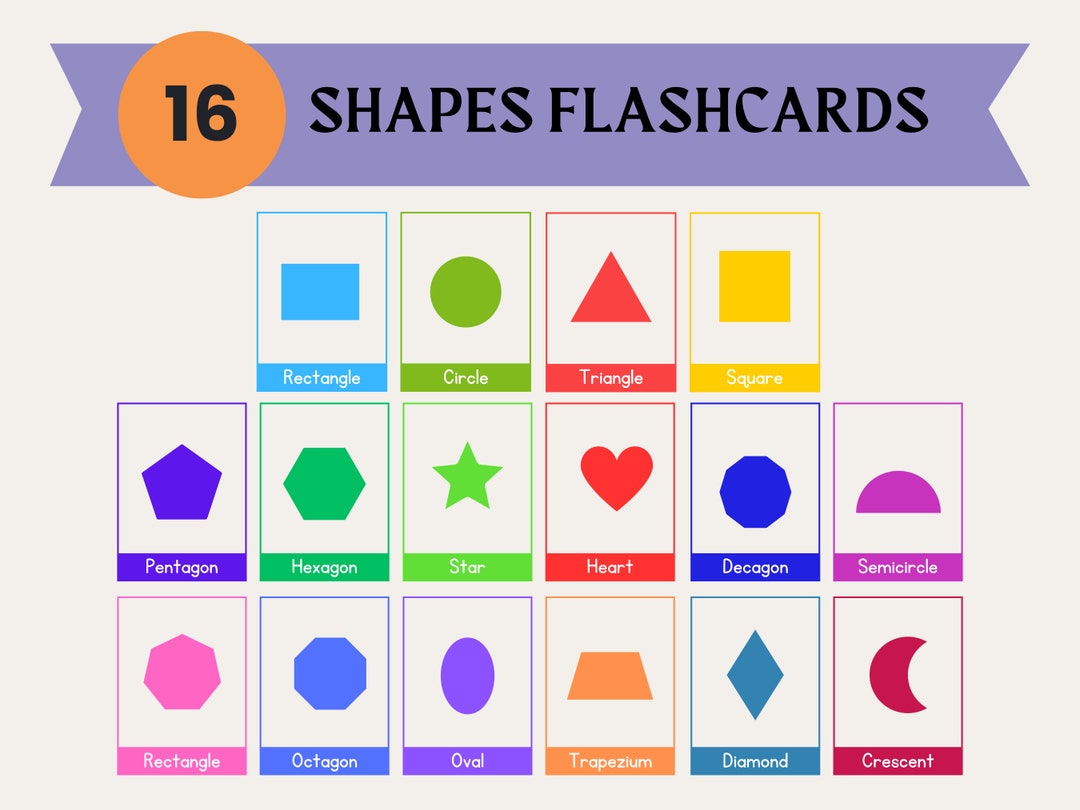 16 Shapes Flash Cards, Preschool Cards, Homeschool Printables ...