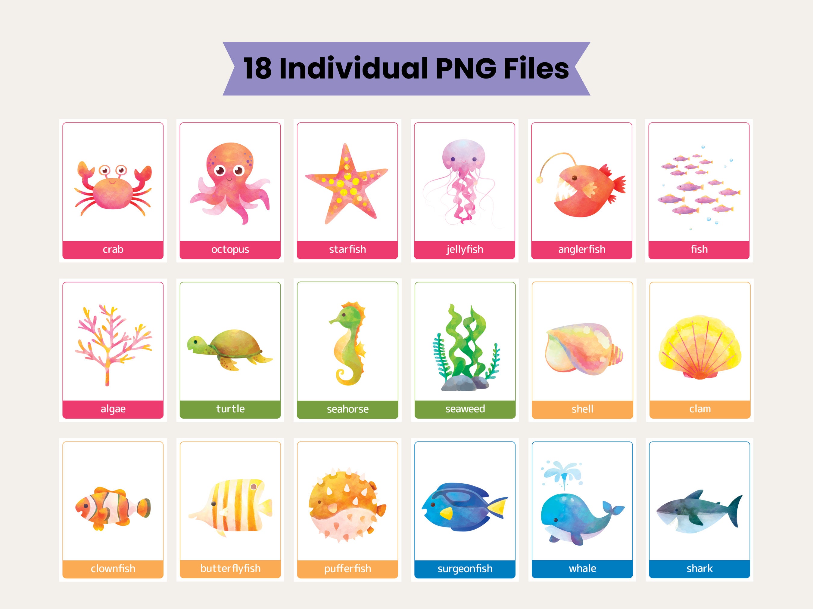 18 Ocean Animal Flashcards, Montessori Materials, Educational Printable ...