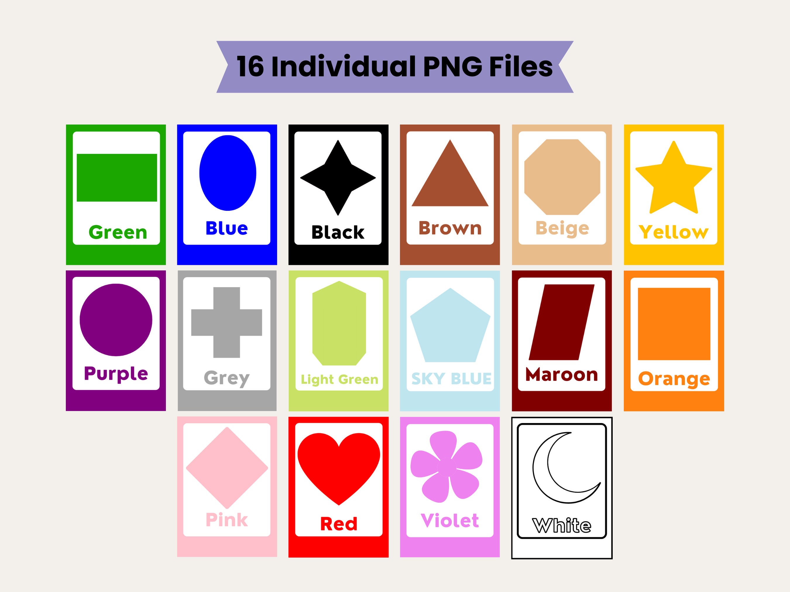 16 Color Flashcards, Montessori Flashcards, Pre-school Cards ...