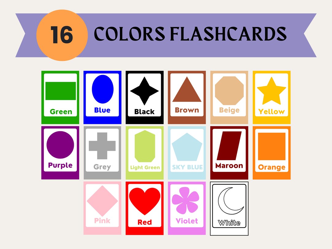 16 Color Flashcards, Montessori Flashcards, Pre-school Cards ...