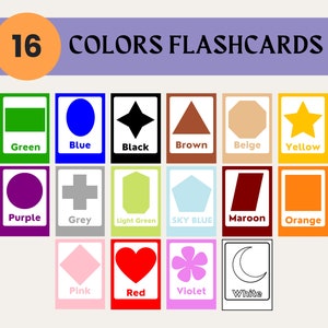 16 Color Flashcards, Montessori Flashcards, Pre-school Cards ...