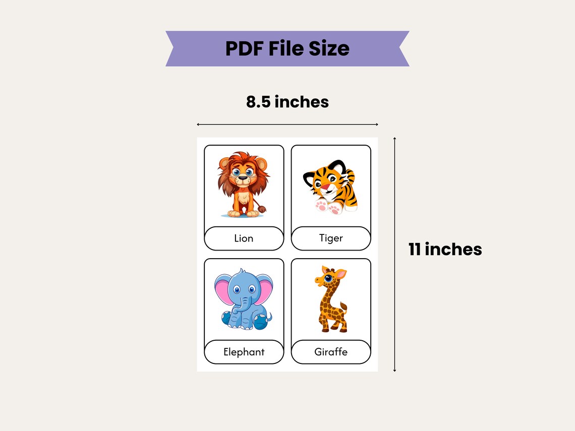 40 Zoo Animal Flashcards, Montessori Materials, Educational Printable ...