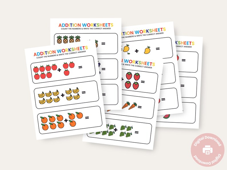 Math Worksheets, Addition Worksheet, Kindergarten, Homeschooling, Preschool Activity, Homeschool ...