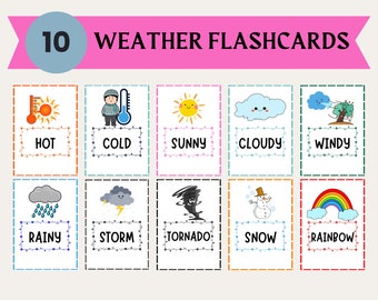 16 Weather Flashcards, Preschool Weather Flash Cards, Toddler ...